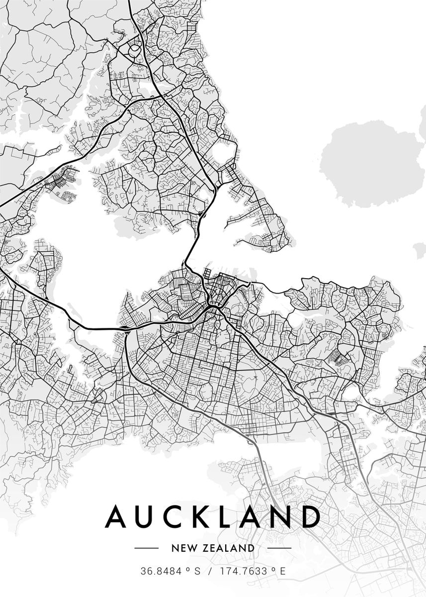 'Auckland City Map White' Poster, picture, metal print, paint by MVDZ ...
