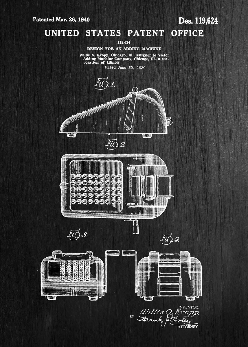 '9 Adding Machine Patent' Poster by Yuliya Tsarenok | Displate