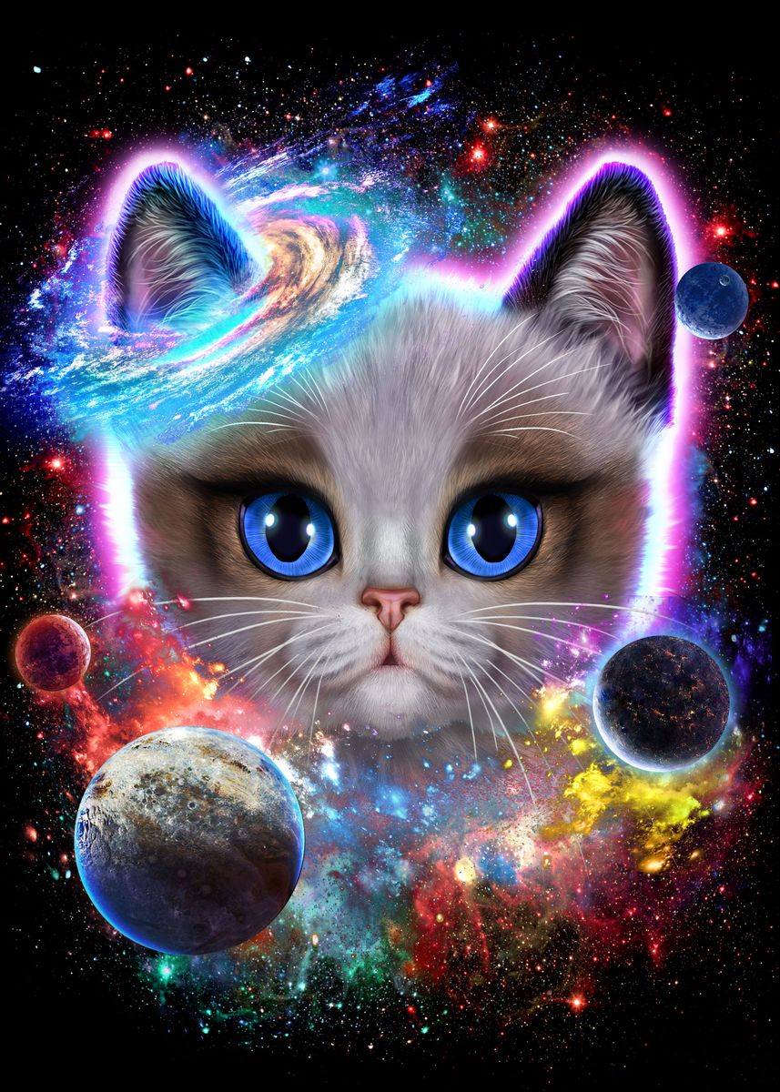 'Ragdoll Cat in Space' Poster, picture, metal print, paint by Jeff ...