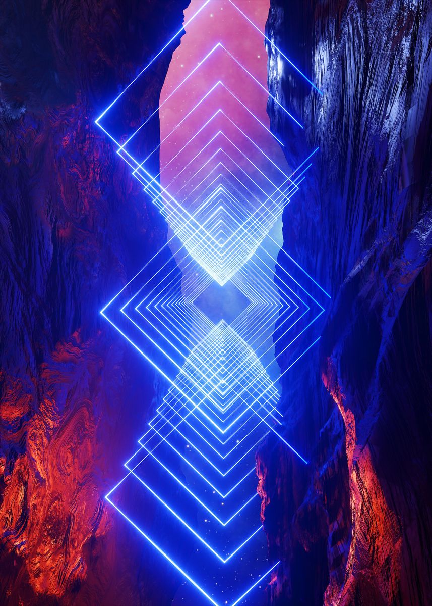 'Neon landscape Squares' Poster, picture, metal print, paint by ...