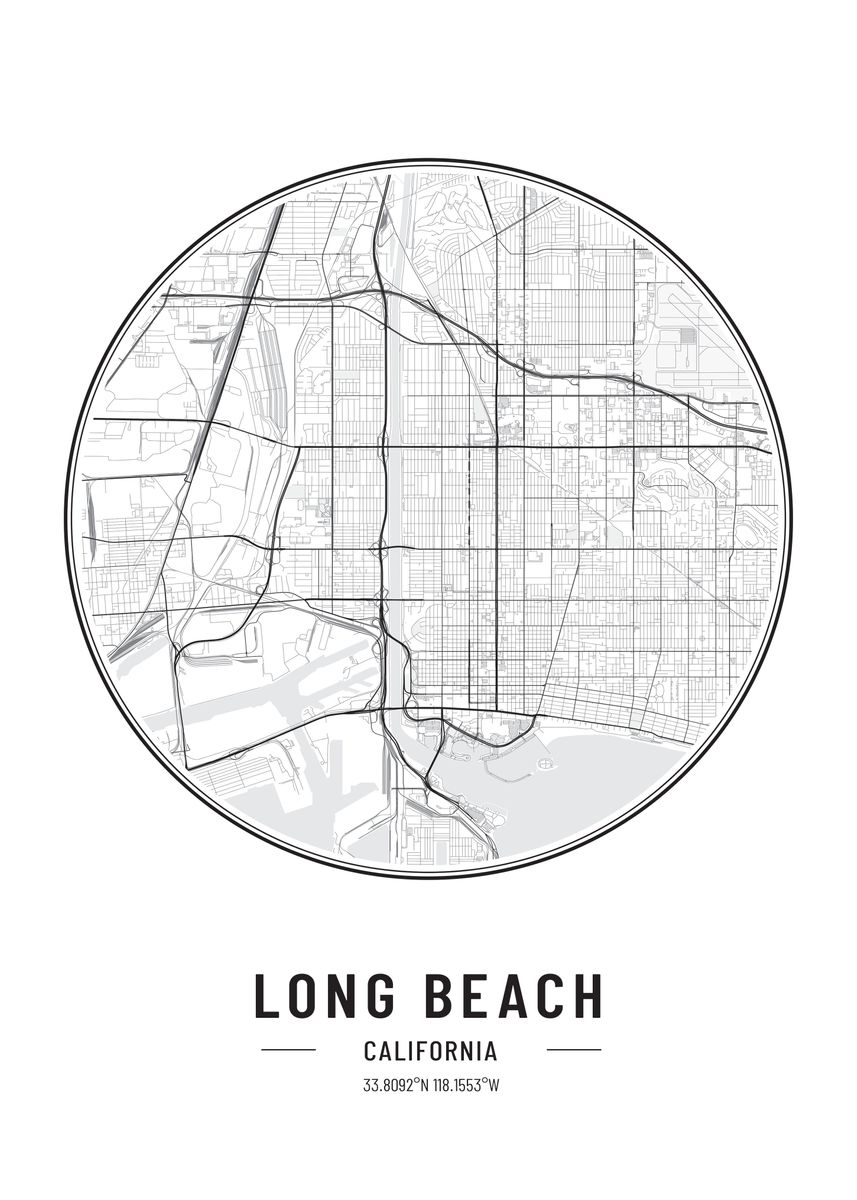 'long beach California map' Poster, picture, metal print, paint by ...