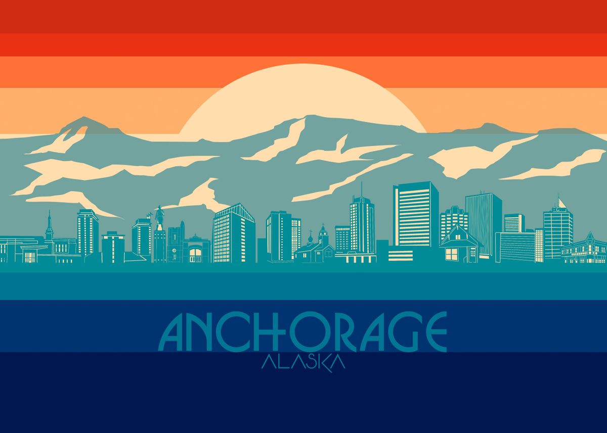 'anchorage skyline retro 4' Poster by Bekim Art | Displate