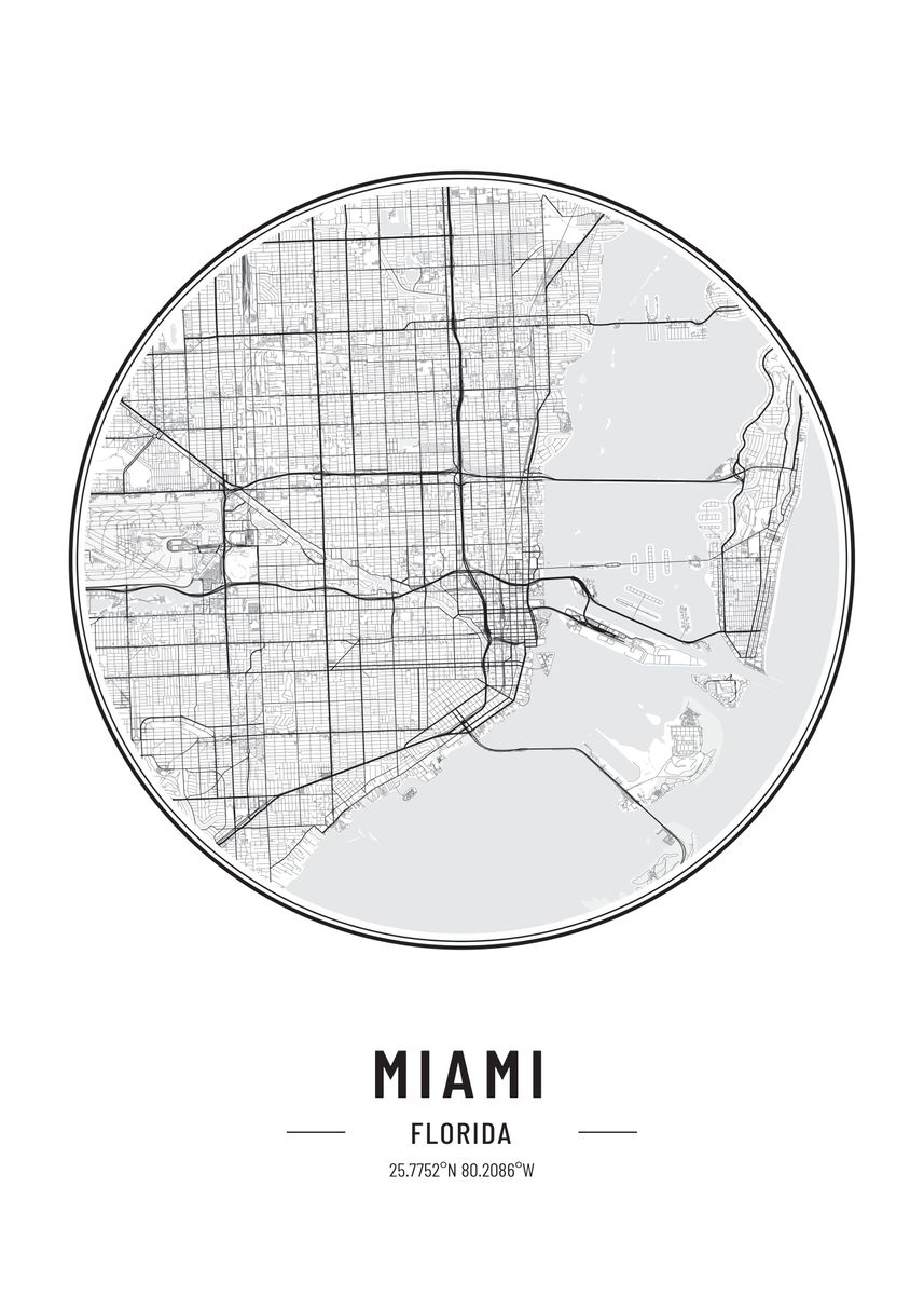 'Miami Florida usa map' Poster, picture, metal print, paint by ...