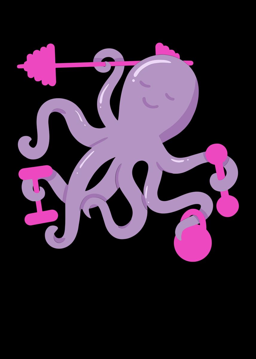 'Octopus Weightlifting' Poster, picture, metal print, paint by Uwe ...