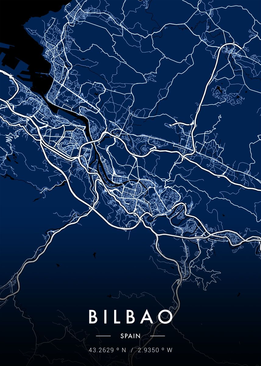 'Bilbao City Map Blueprint' Poster, picture, metal print, paint by MVDZ ...
