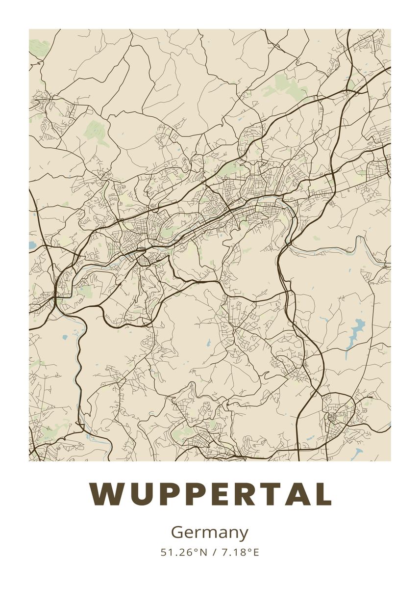 'Wuppertal City Map' Poster, picture, metal print, paint by Tarendra ...