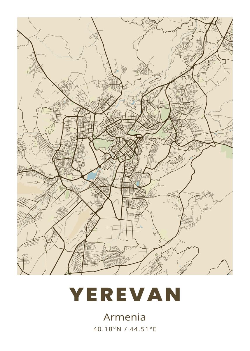 'Yerevan City Map' Poster, picture, metal print, paint by Tarendra ...