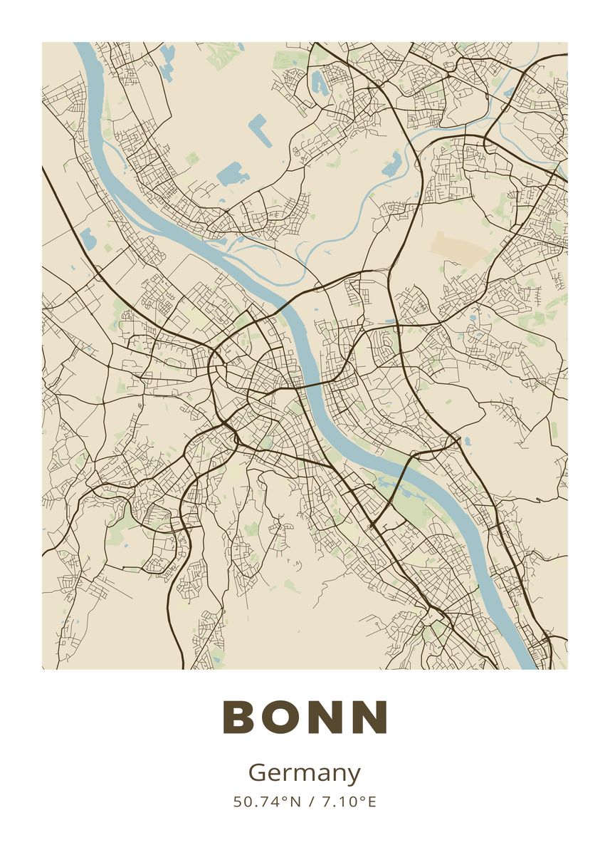 'Bonn City Map' Poster, picture, metal print, paint by Tarendra Studio ...