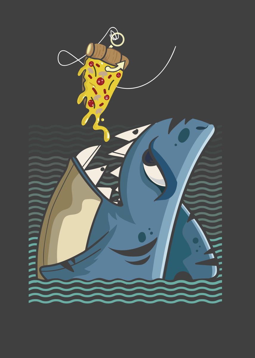'Shark Eating Pizza Food' Poster, picture, metal print, paint by ...