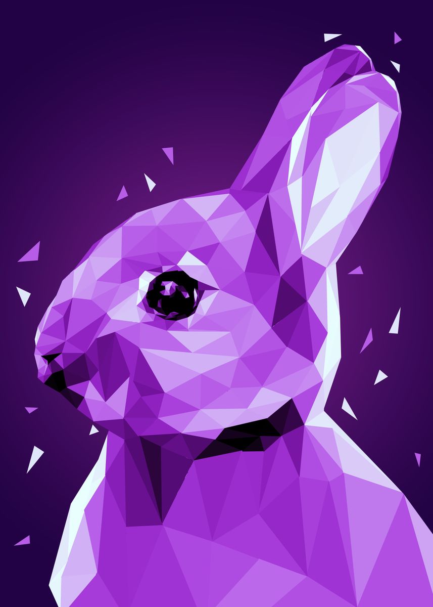 'rabbit purple low poly' Poster, picture, metal print, paint by INSPIRE ...