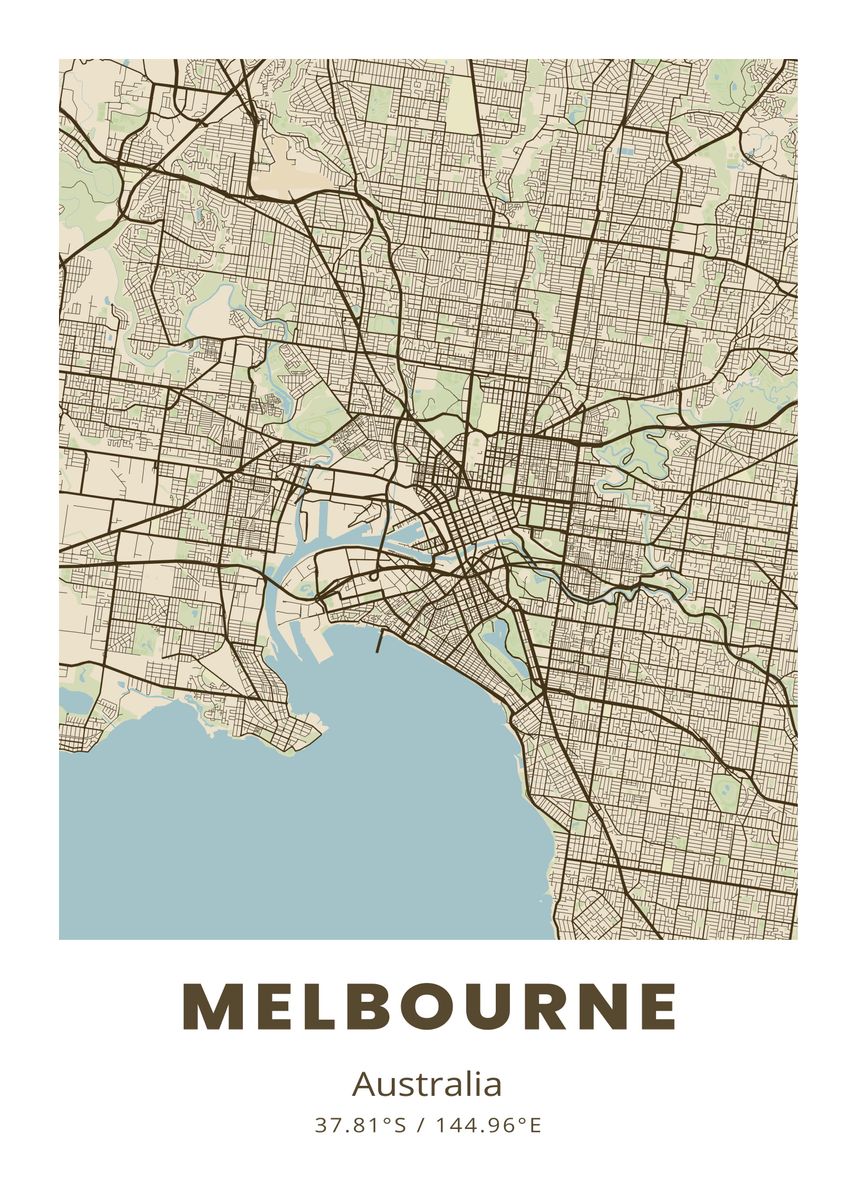 'Melbourne City Map' Poster by Tarendra Studio | Displate