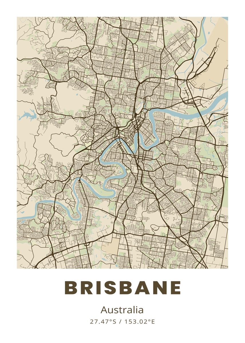 'Brisbane City Map' Poster by Tarendra Studio | Displate