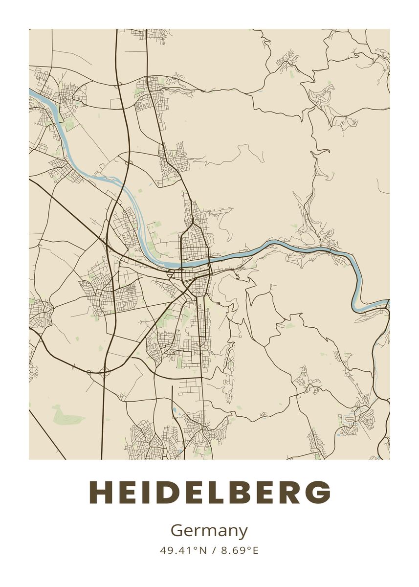 'Heidelberg City Map' Poster, picture, metal print, paint by Tarendra ...