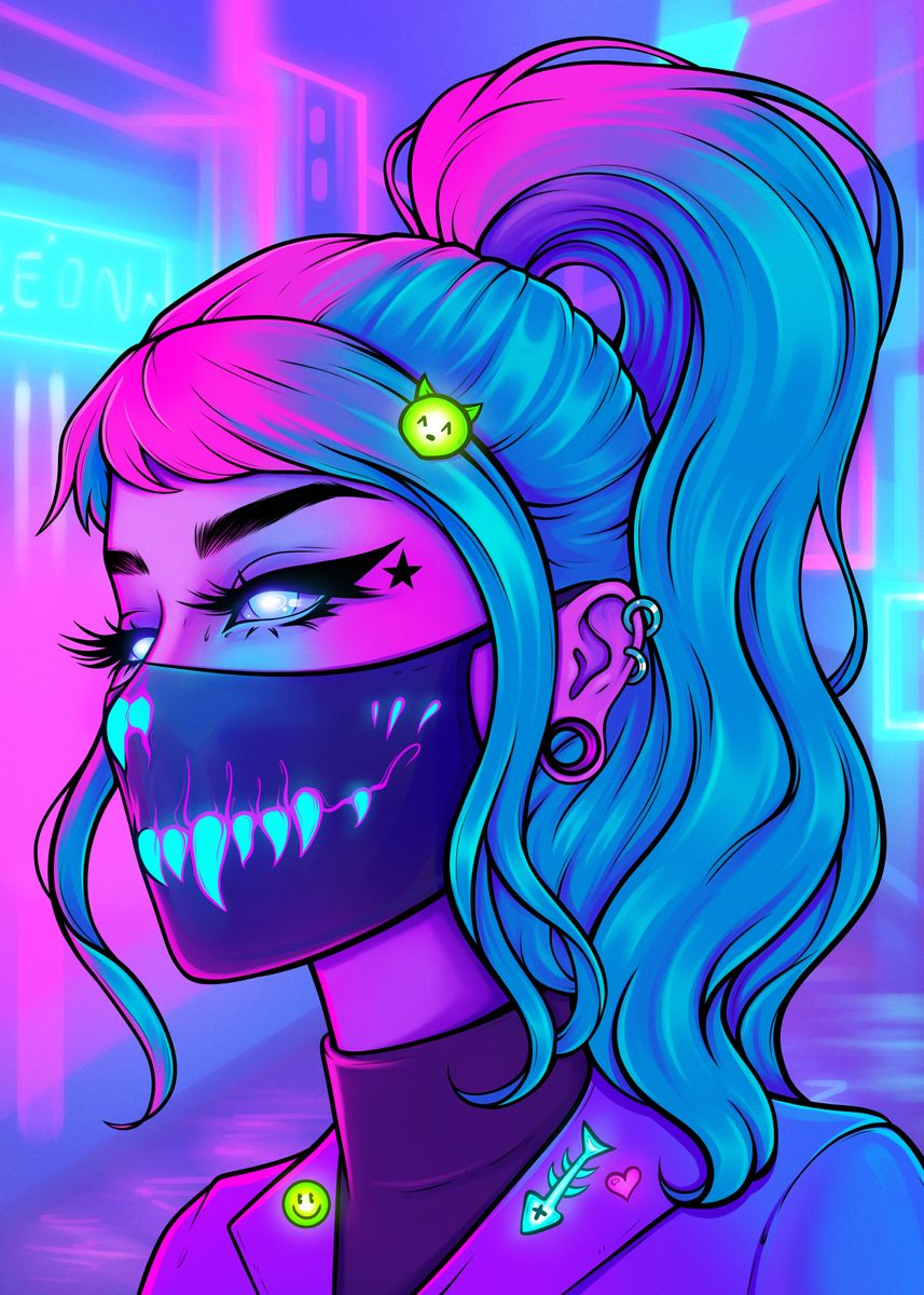'Neon Vibes' Poster, picture, metal print, paint by Meowgress | Displate