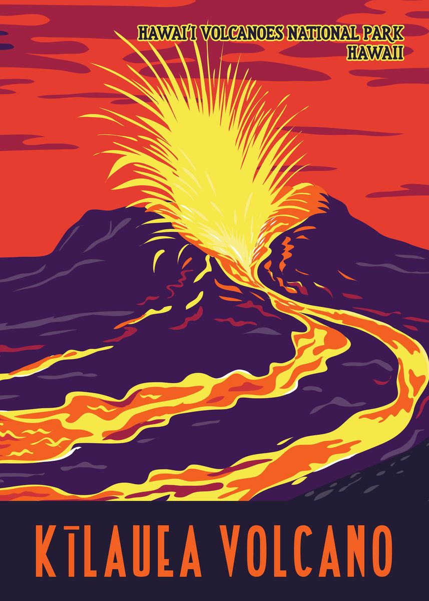 'Kilauea Volcano WPA' Poster, picture, metal print, paint by John Lucke ...