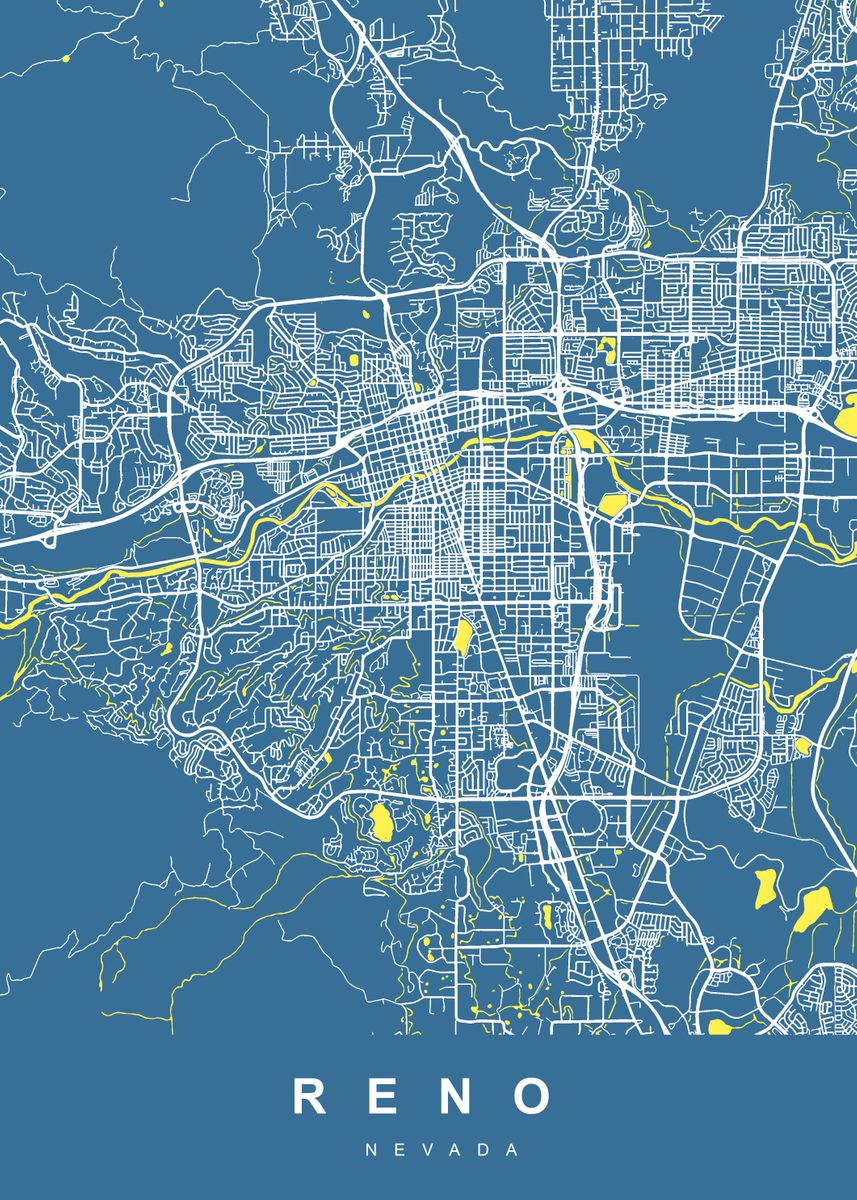 'RENO Art Map Nevada' Poster, picture, metal print, paint by UrbanMaps ...