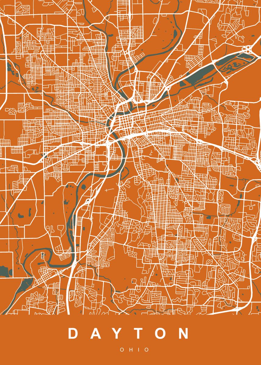 'DAYTON Art Map Ohio' Poster, picture, metal print, paint by UrbanMaps ...