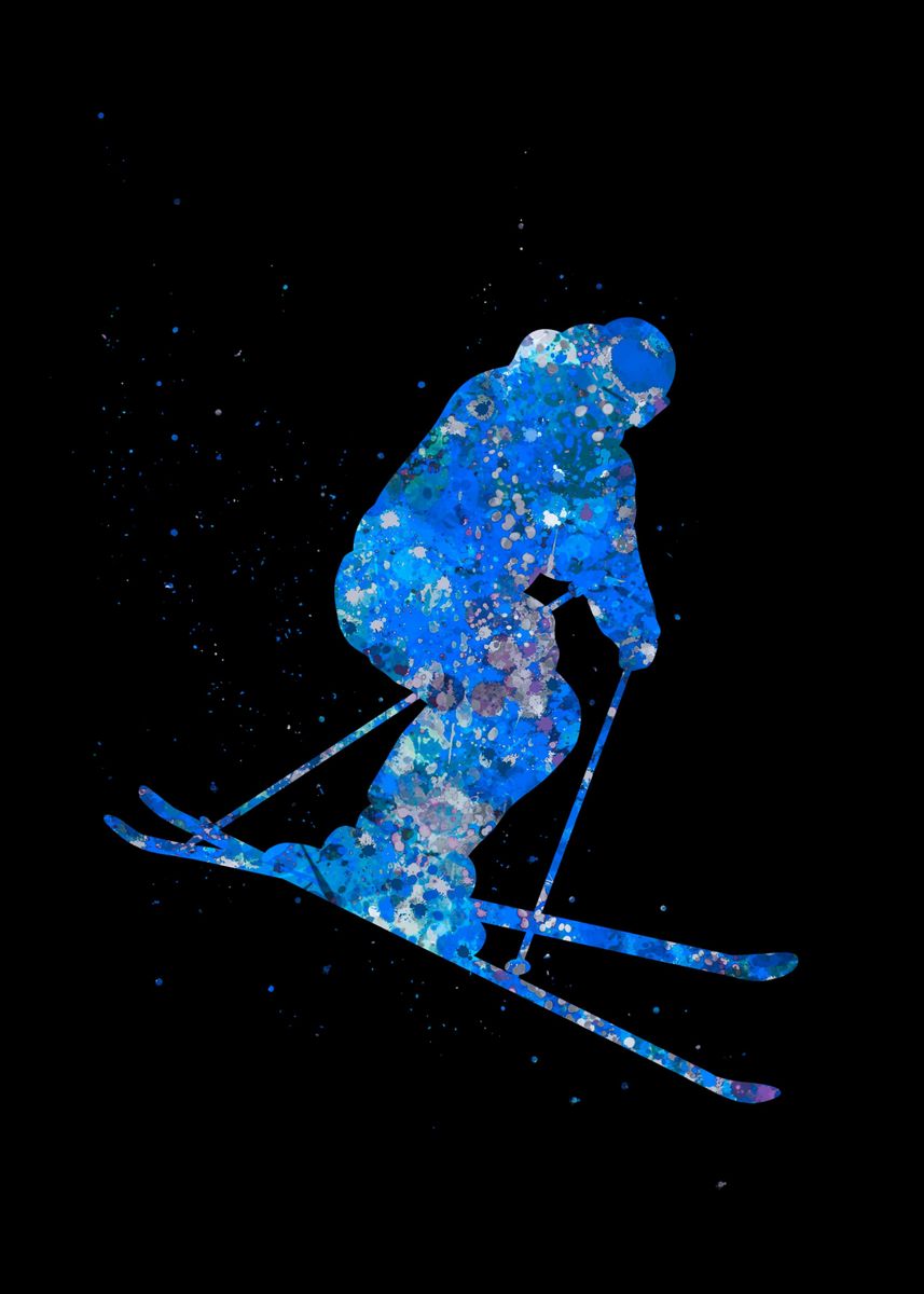 'Ski blue art' Poster, picture, metal print, paint by Yahya Art | Displate