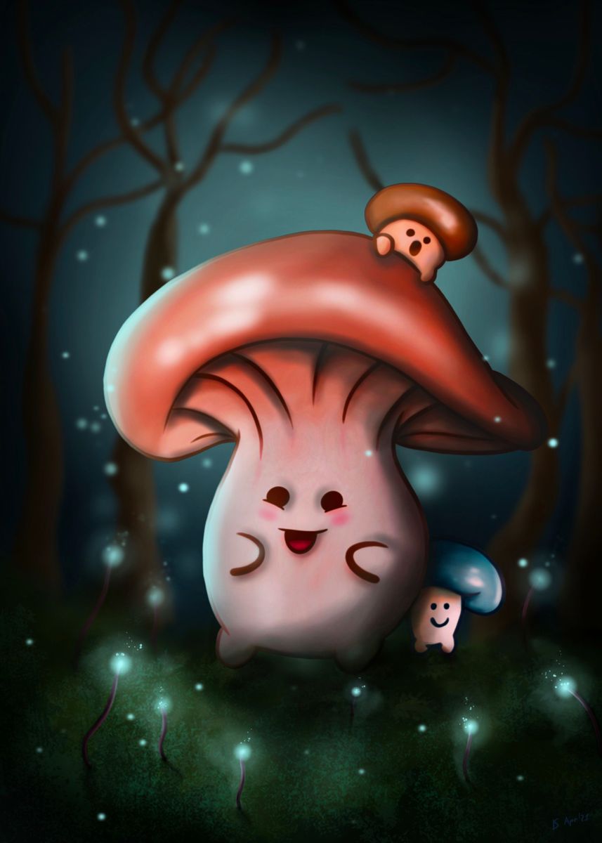 'Happy Mushrooms' Poster, picture, metal print, paint by Foxxy Merch ...