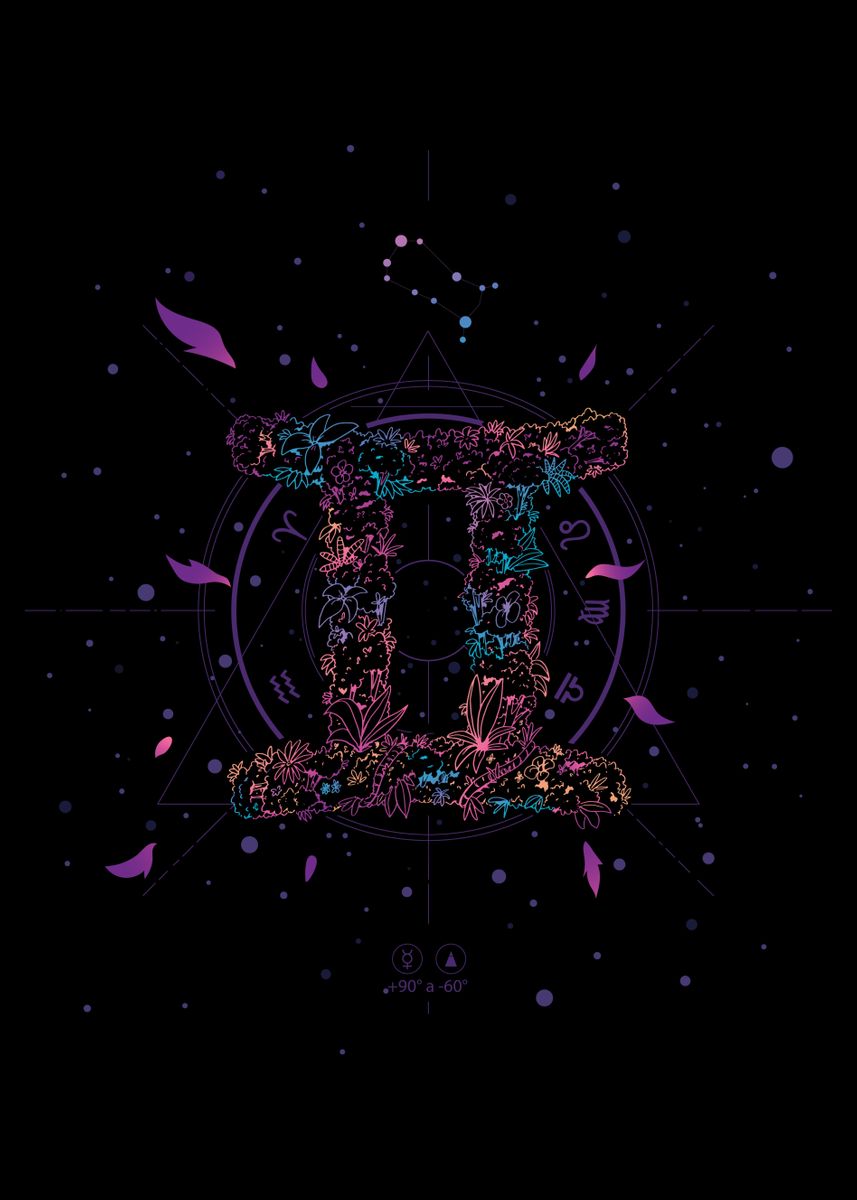 'GEMINI FLORAL ZODIAC SIGN' Poster, picture, metal print, paint by ...