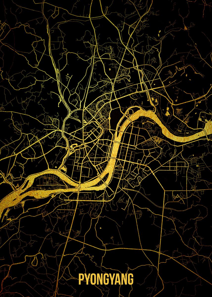 'Pyongyang gold map' Poster, picture, metal print, paint by LUNGHISTE ...