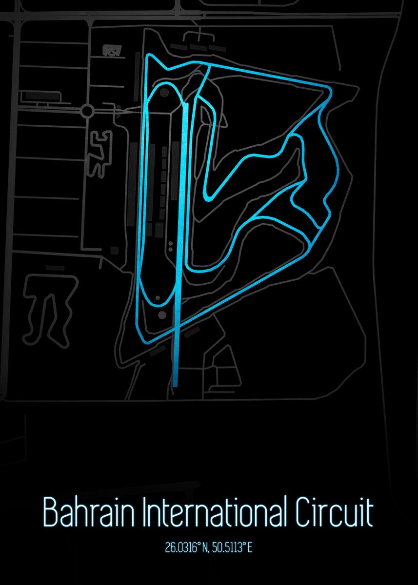 'Bahrain Circuit Map' Poster by The Trackless Road | Displate