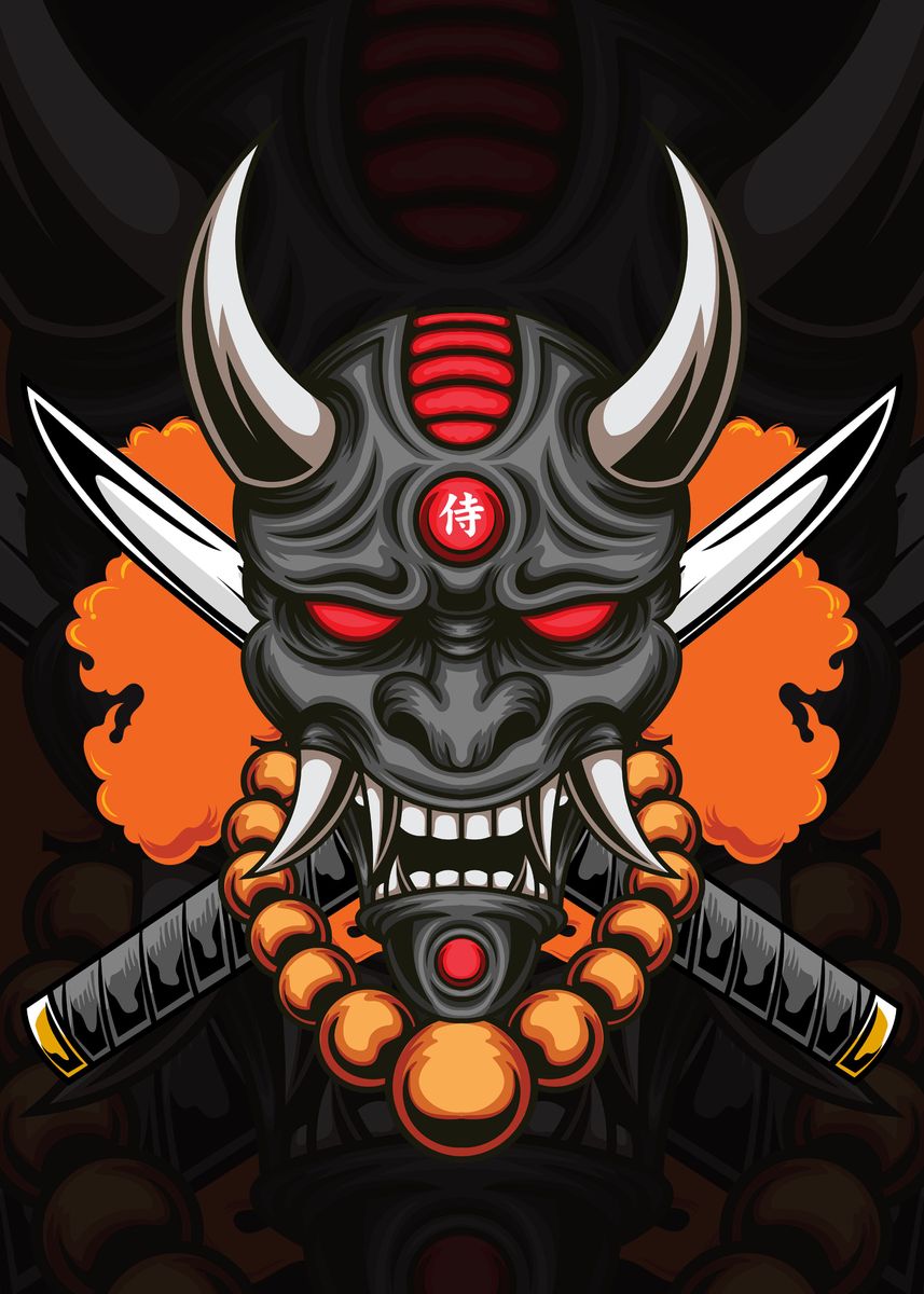 'Oni Mask Illustration 02' Poster, picture, metal print, paint by Iqbal ...