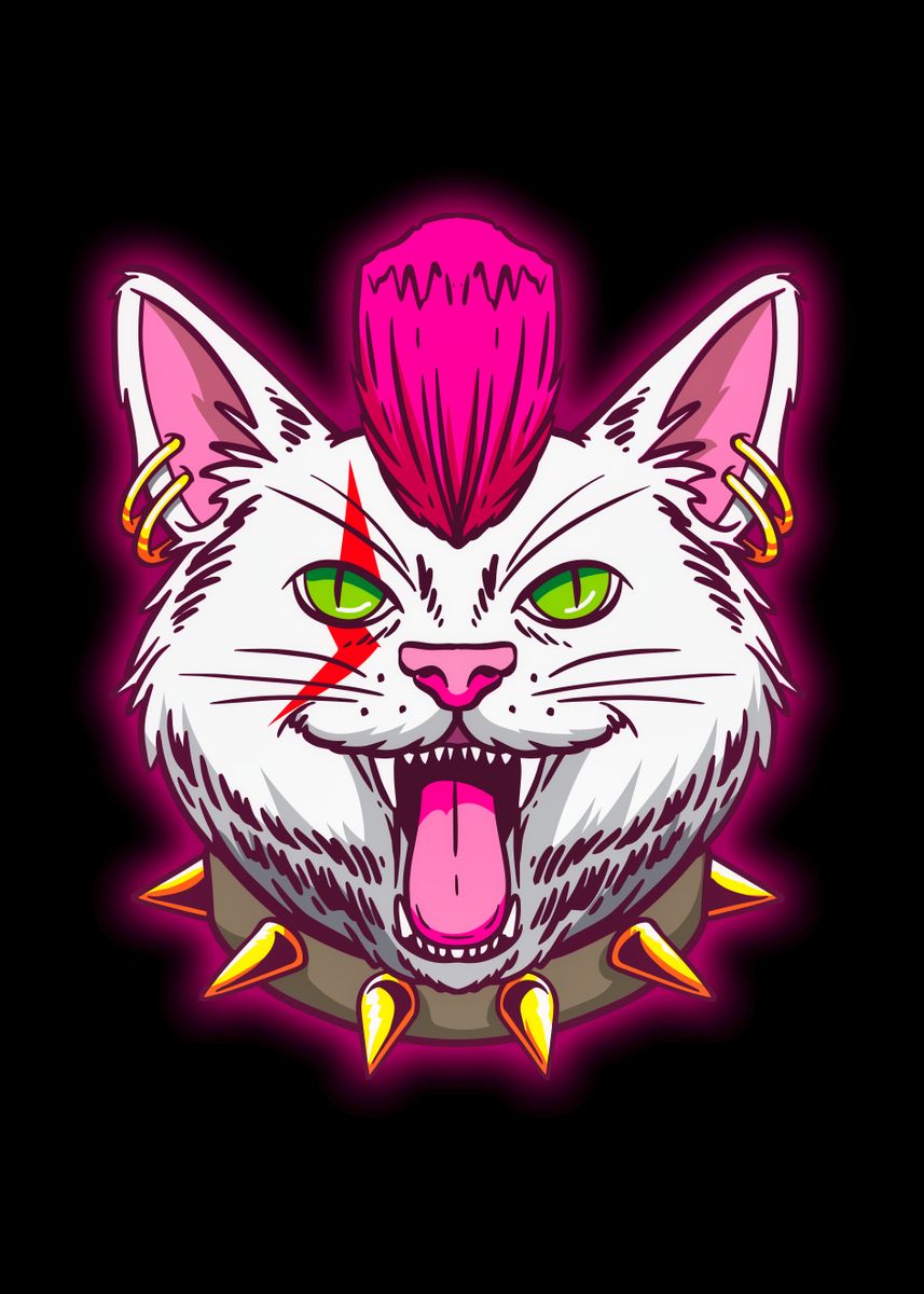 'Cat Punk' Poster, picture, metal print, paint by Reinhard Reschner ...