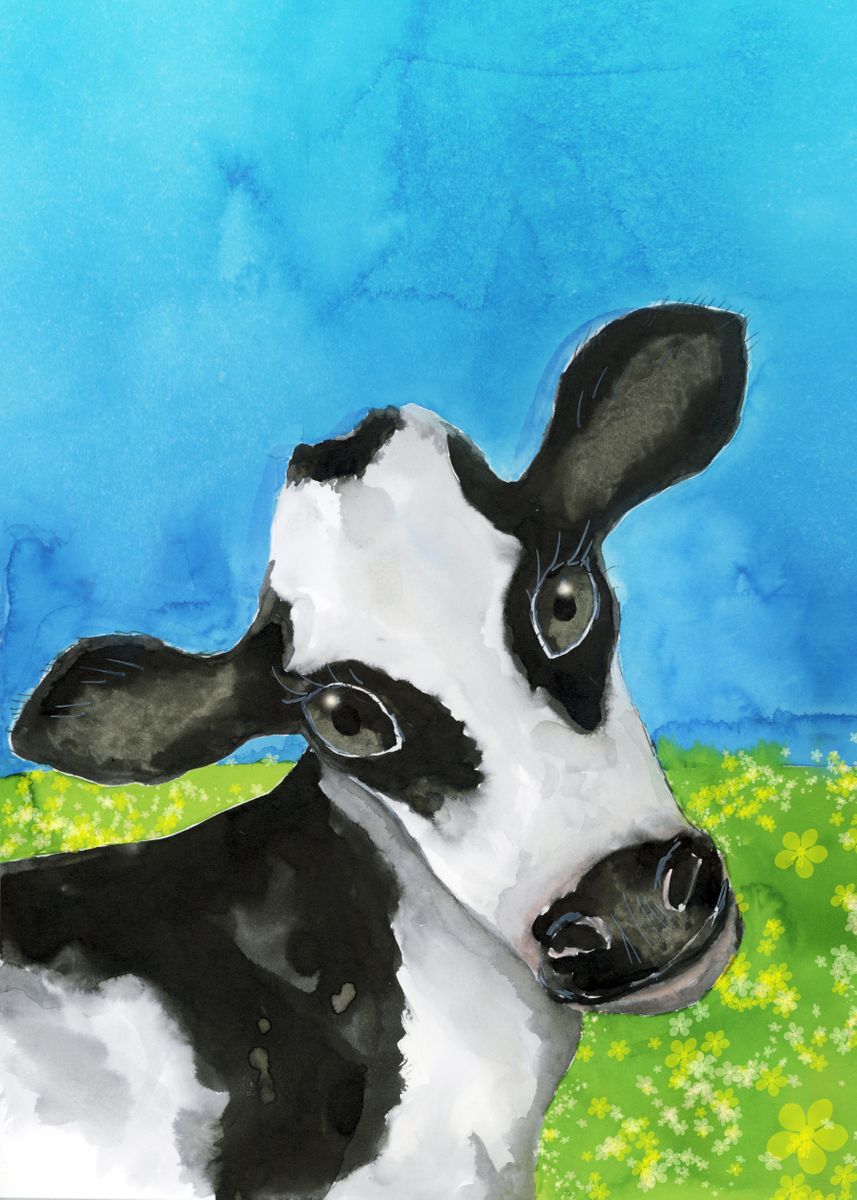 ' Cow in the meadow ' Poster by Bianca Wisseloo | Displate