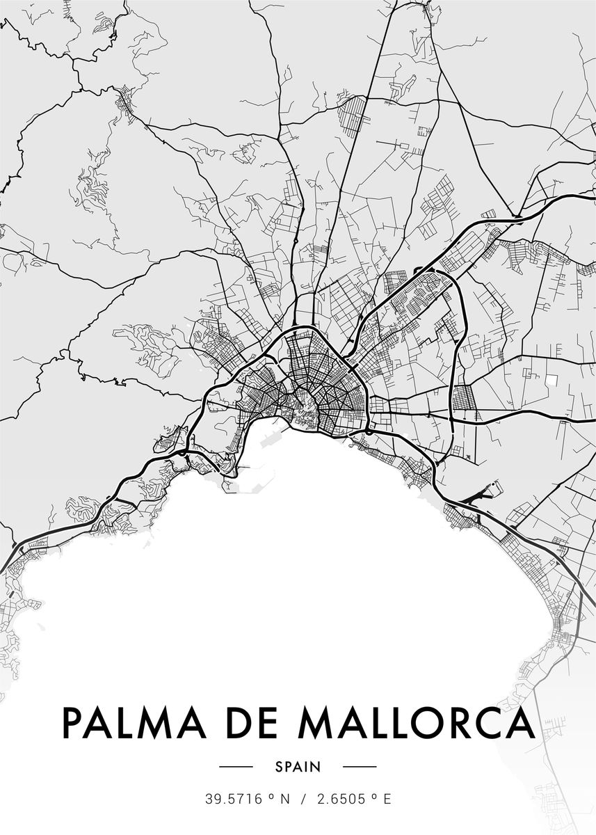 'Palma de Mallorca City Map' Poster, picture, metal print, paint by ...