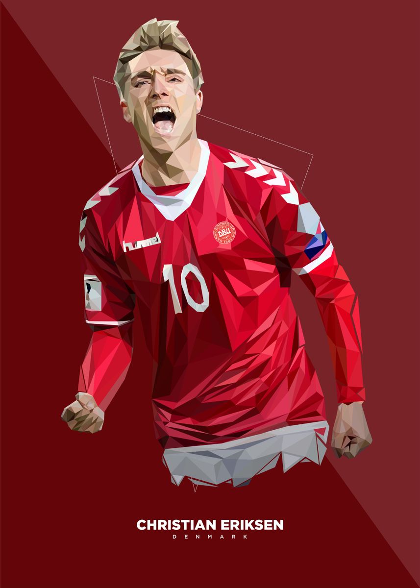 'christian eriksen' Poster, picture, metal print, paint by Lowpoly ...