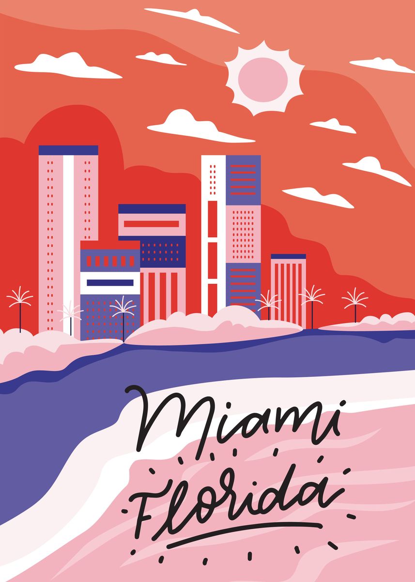 'Miami Florida Beach' Poster, picture, metal print, paint by Metal Art ...