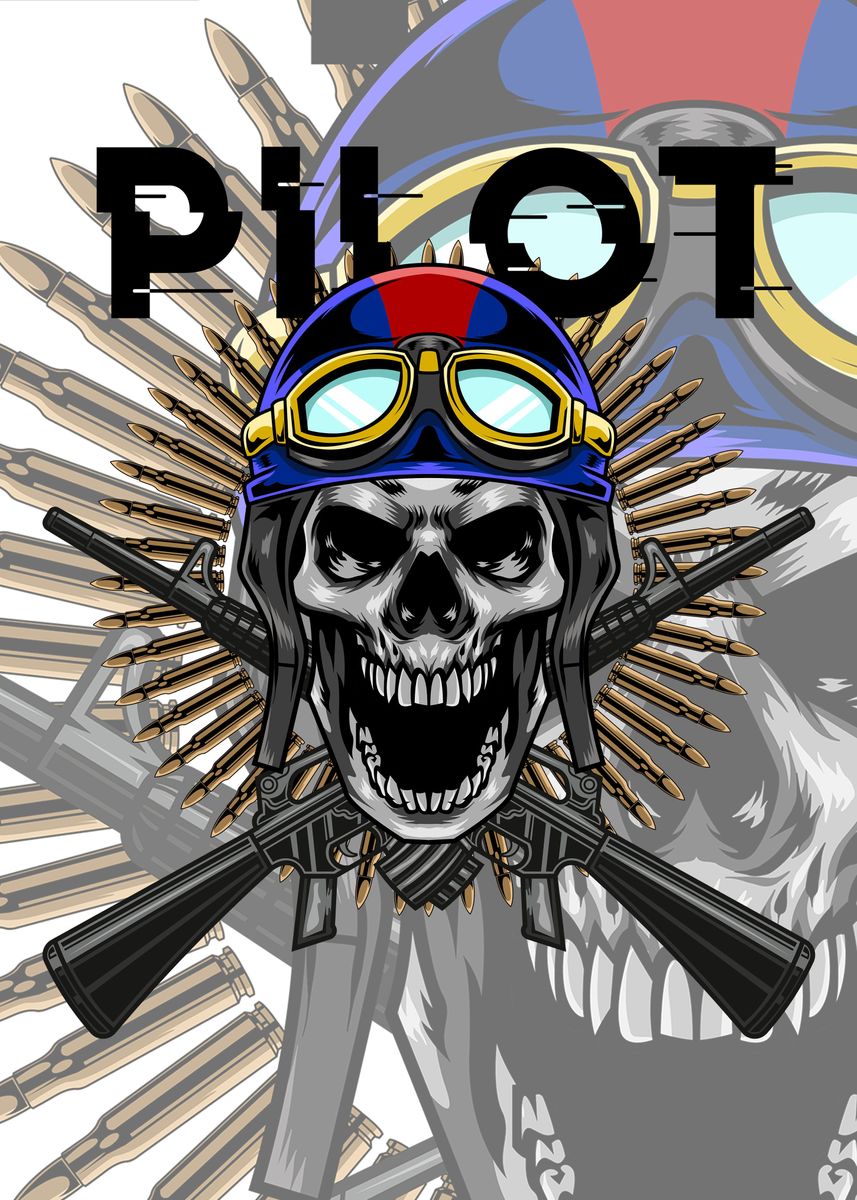 'Skull Pilot 01' Poster, picture, metal print, paint by Iqbal harris ...