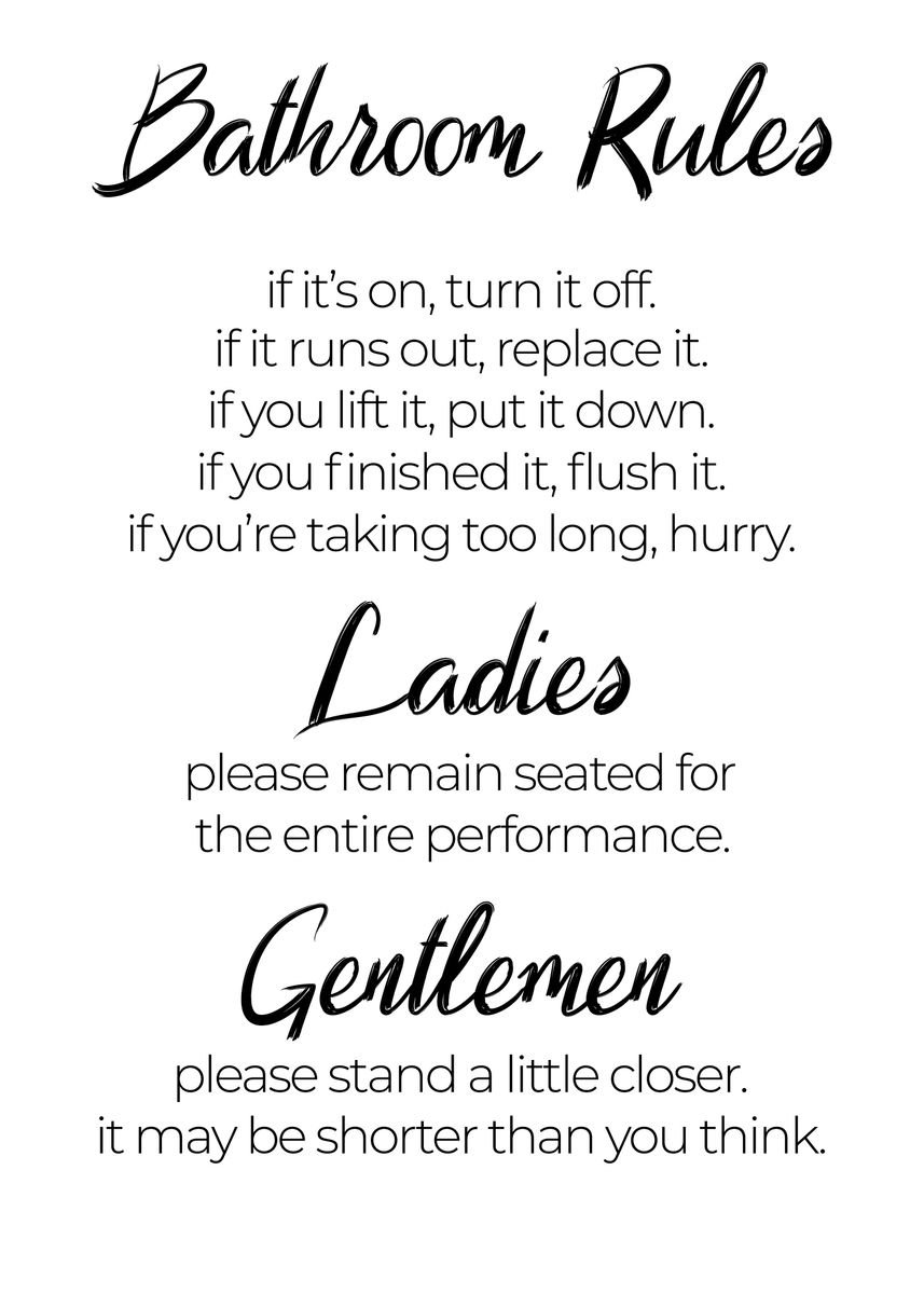 'Bathroom Rules' Poster, picture, metal print, paint by Conceptual ...