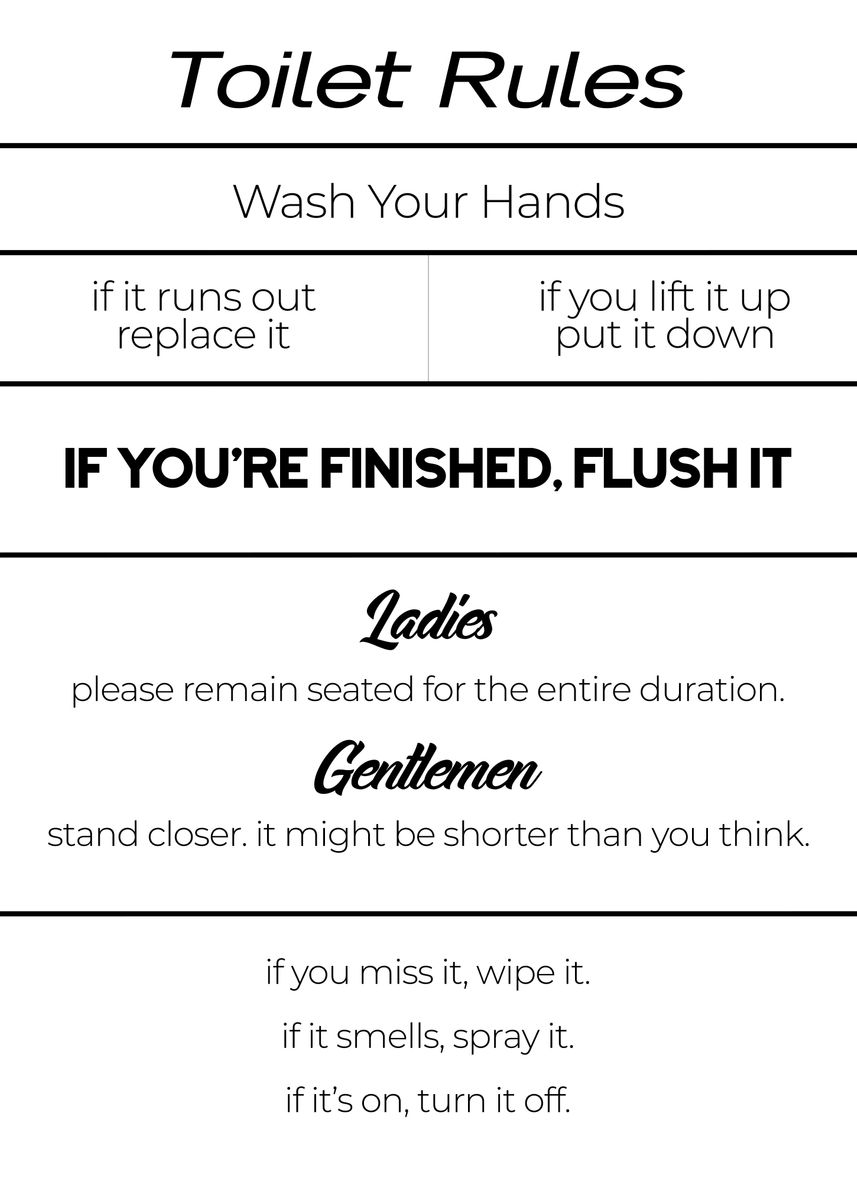 'Toilet Rules' Poster, picture, metal print, paint by Conceptual ...