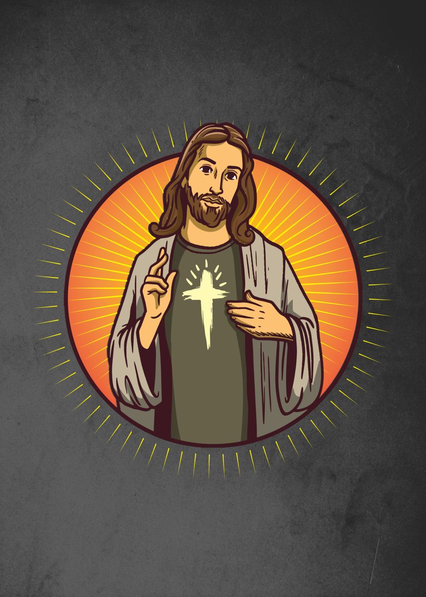 'Jesus with rays of sun' Poster, picture, metal print, paint by ...