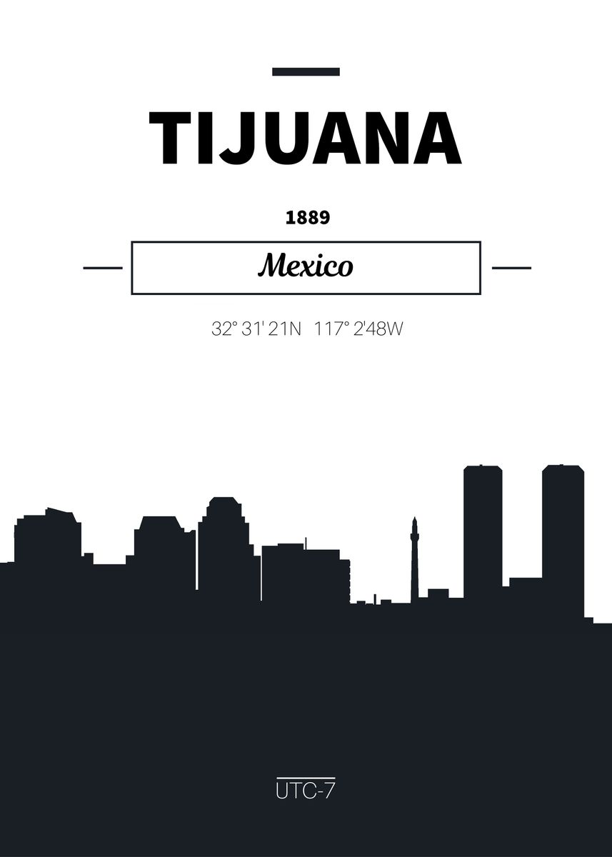 'Tijuana Skyline poster' Poster, picture, metal print, paint by ...