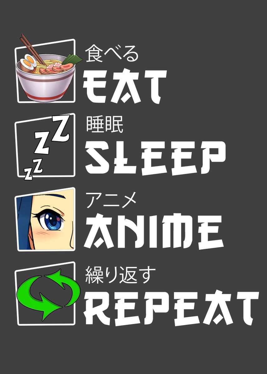 'Eat Leep Anime Repeat' Poster, picture, metal print, paint by ...