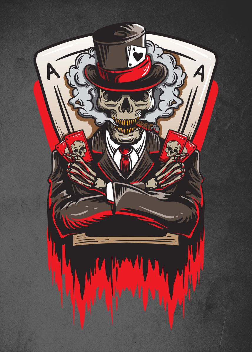 'Skeleton with poker cards' Poster, picture, metal print, paint by ...