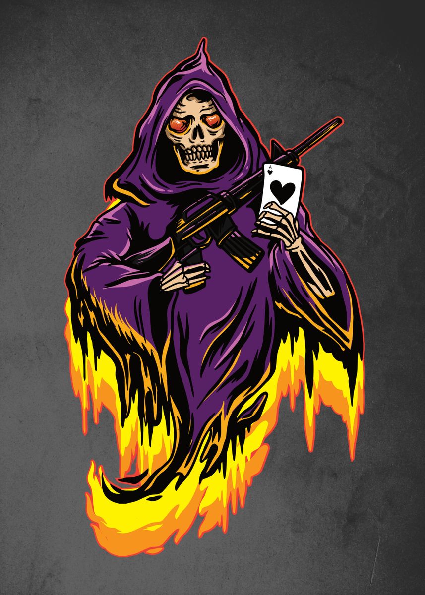 'Gambling Skull with cards' Poster, picture, metal print, paint by ...