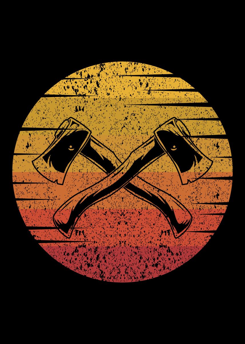 'Axe Throwing Retro Sunset ' Poster, picture, metal print, paint by ...