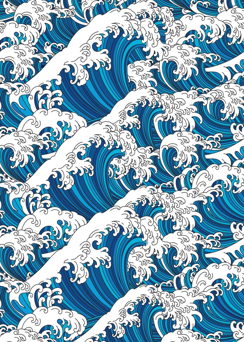 'japan wave blue' Poster by Lunaxys Artwork | Displate