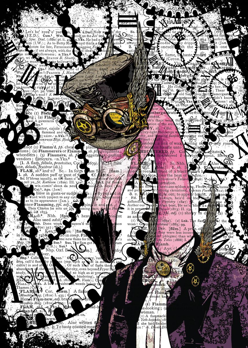 'Steampunk Flamingo' Poster, picture, metal print, paint by Ludo Enko ...