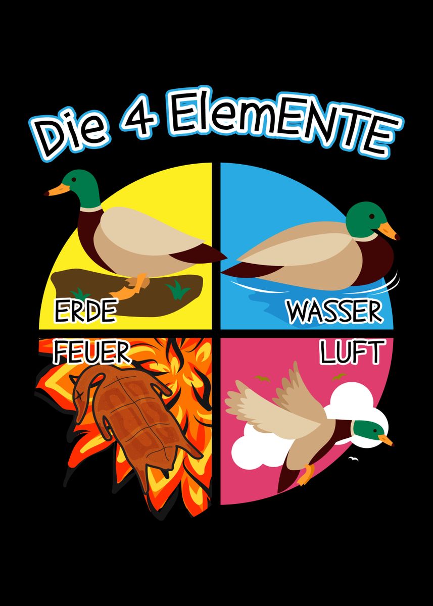 'Die 4 Elemente Duck' Poster, picture, metal print, paint by Mooon ...