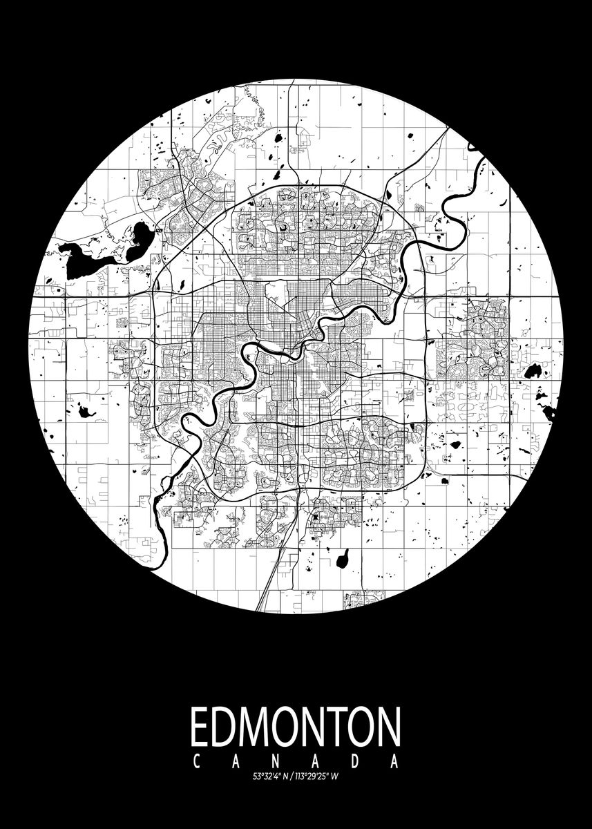 'Edmonton Map Full Moon' Poster, picture, metal print, paint by deMAP ...