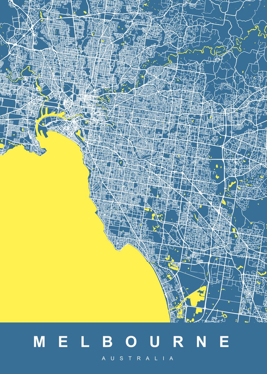 'MELBOURNE Art Map ' Poster, picture, metal print, paint by UrbanMaps ...