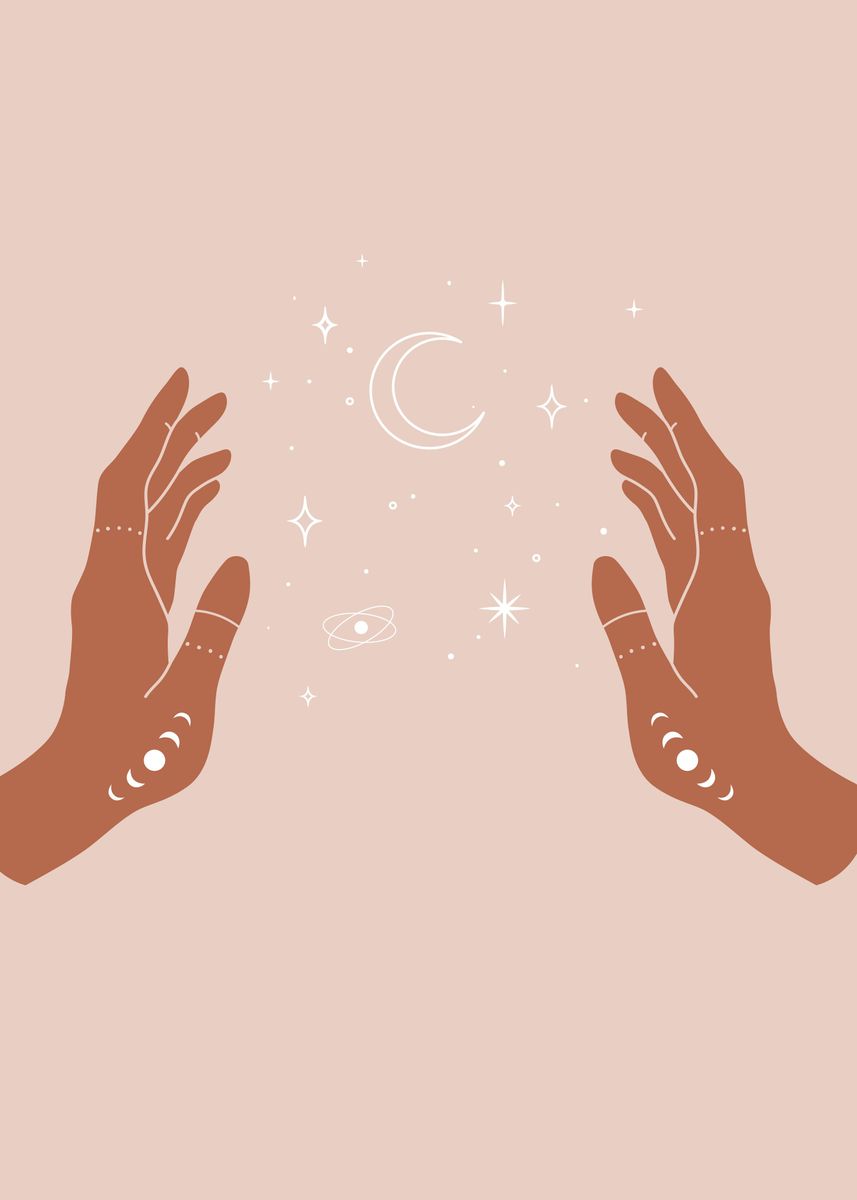 'Celestial Hands Moon Stars' Poster, picture, metal print, paint by ...