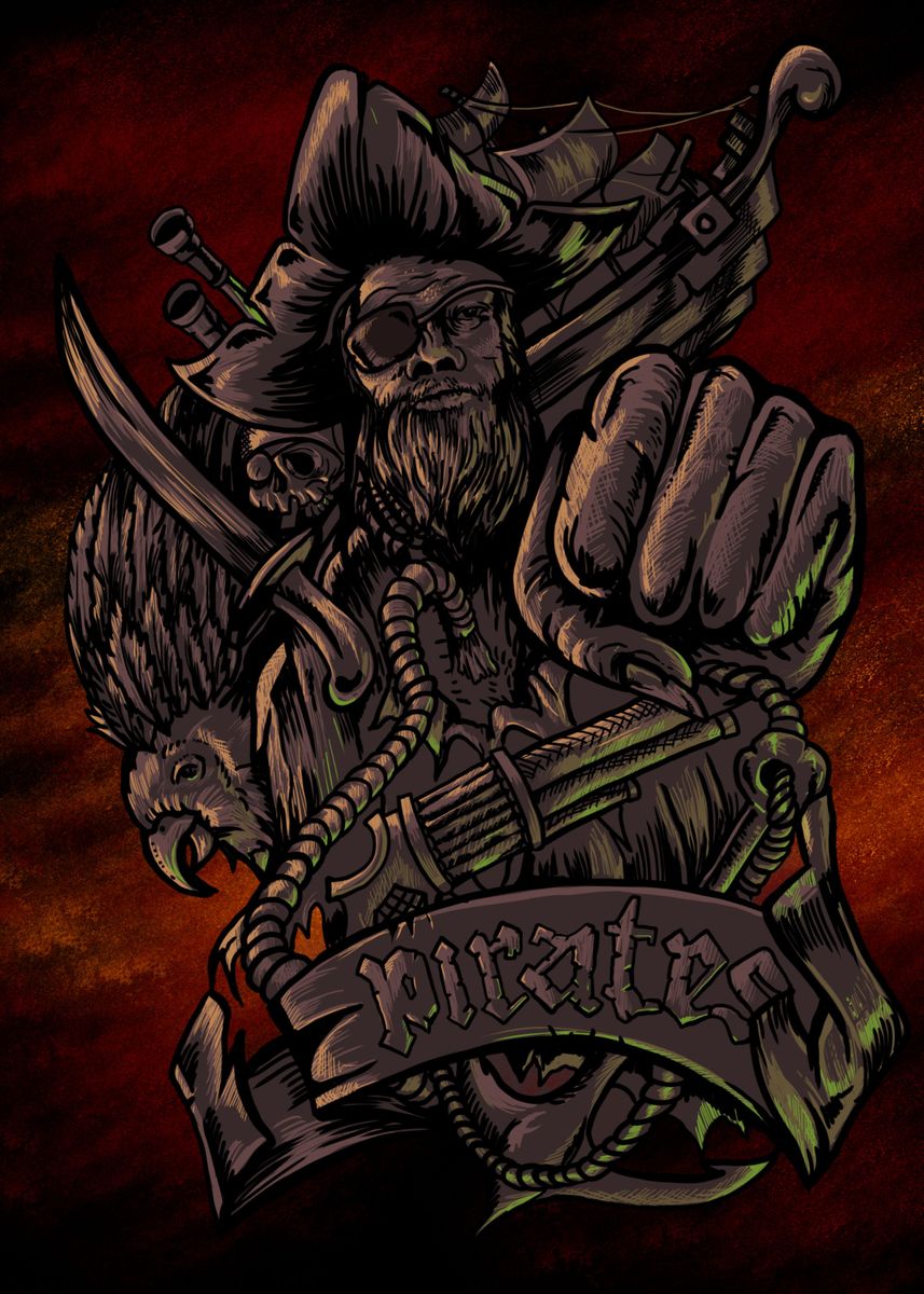 'dark pirates illustration' Poster, picture, metal print, paint by ...