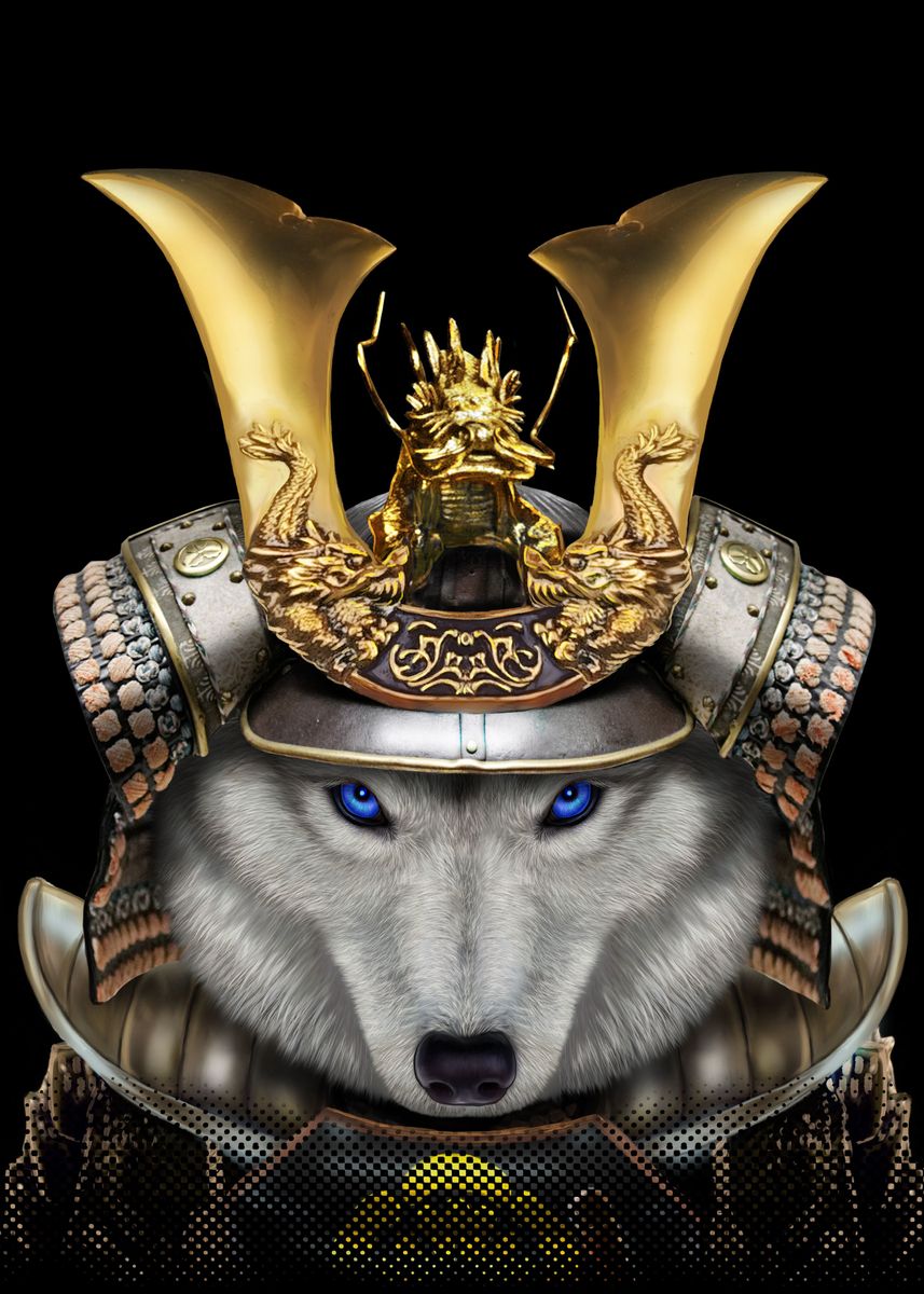'Polar Wolf Samurai' Poster, picture, metal print, paint by Jeff | Displate