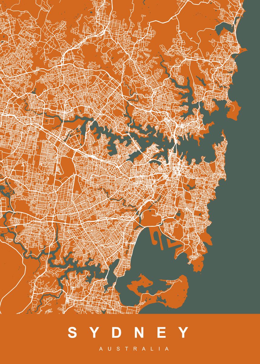 'SYDNEY Art Map Australia' Poster, picture, metal print, paint by UrbanMaps | Displate